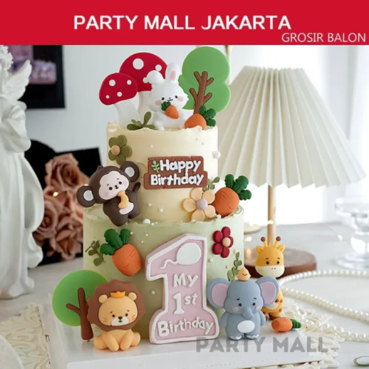 Mini Topper Lunak Hiasan Kue Lucu Hewan Baru Singa Monyet Gajah Kelinci ...