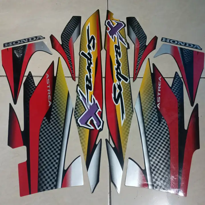 stiker striping honda supra x 110 2001 2002 hitam merah lis body ...