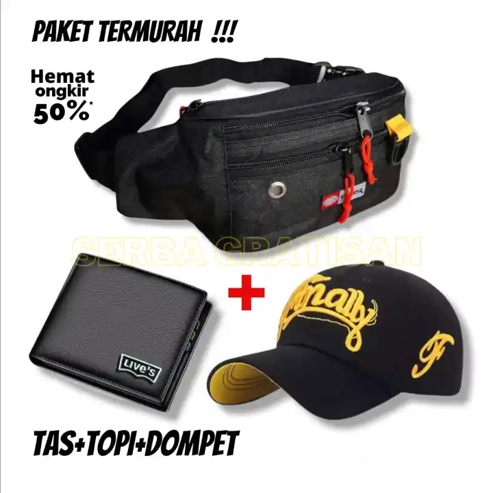 (PAKET ACC 3 IN1 LENGKAP ) Tas selempang pria gratis topi dan dompet ...